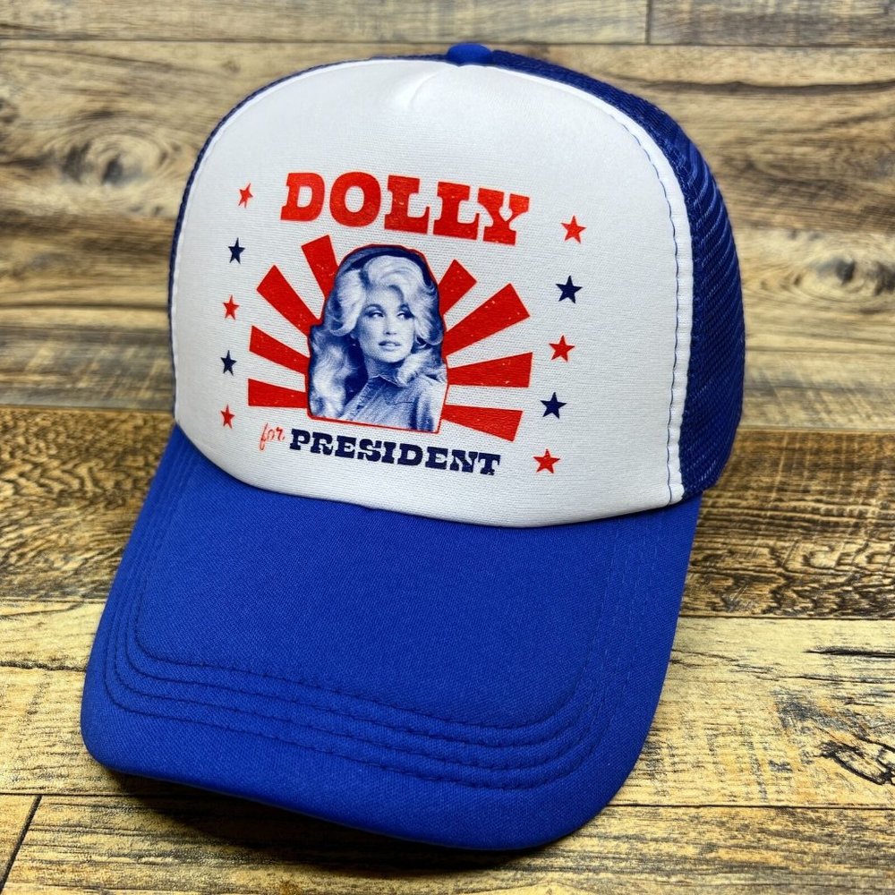 Dolly Parton President Mens Trucker Hat Blue Snapback… - Gem